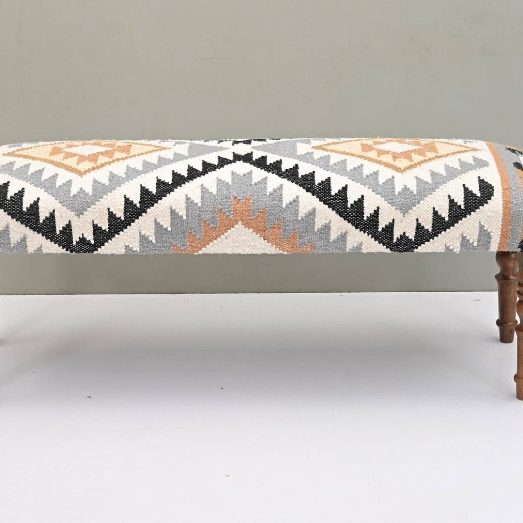 Chevron Wool And Jute Ottoman Bench