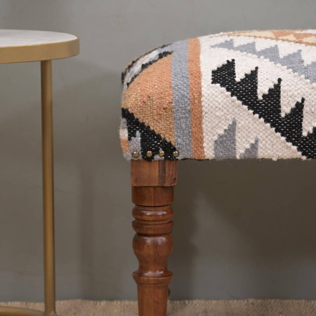 Chevron Wool And Jute Ottoman Bench