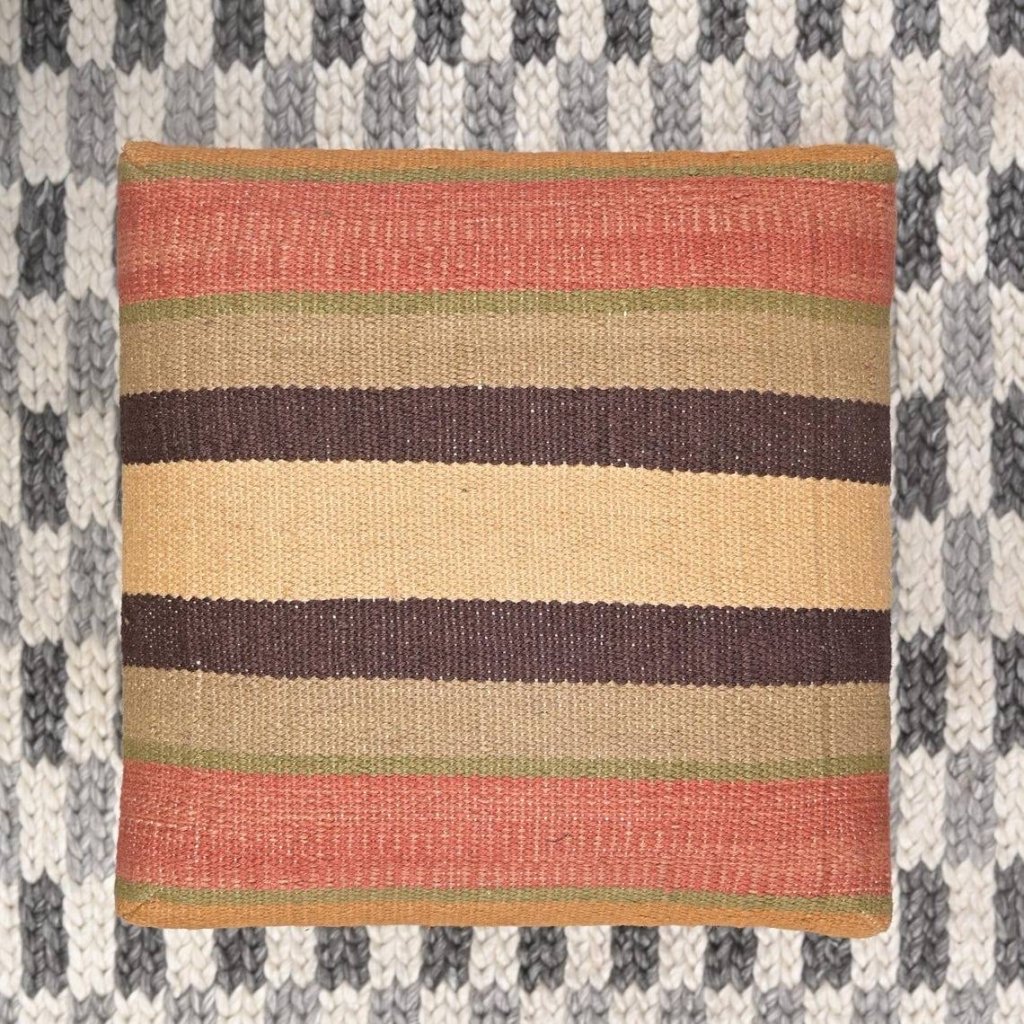 Coloured Diamond Wool And Jute Ottoman