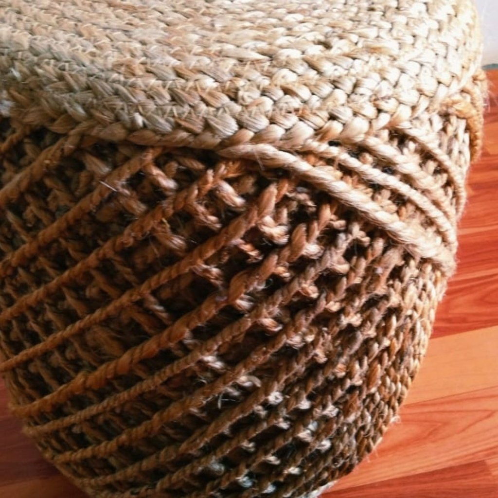 Corded Jute Round Pouf Ottoman