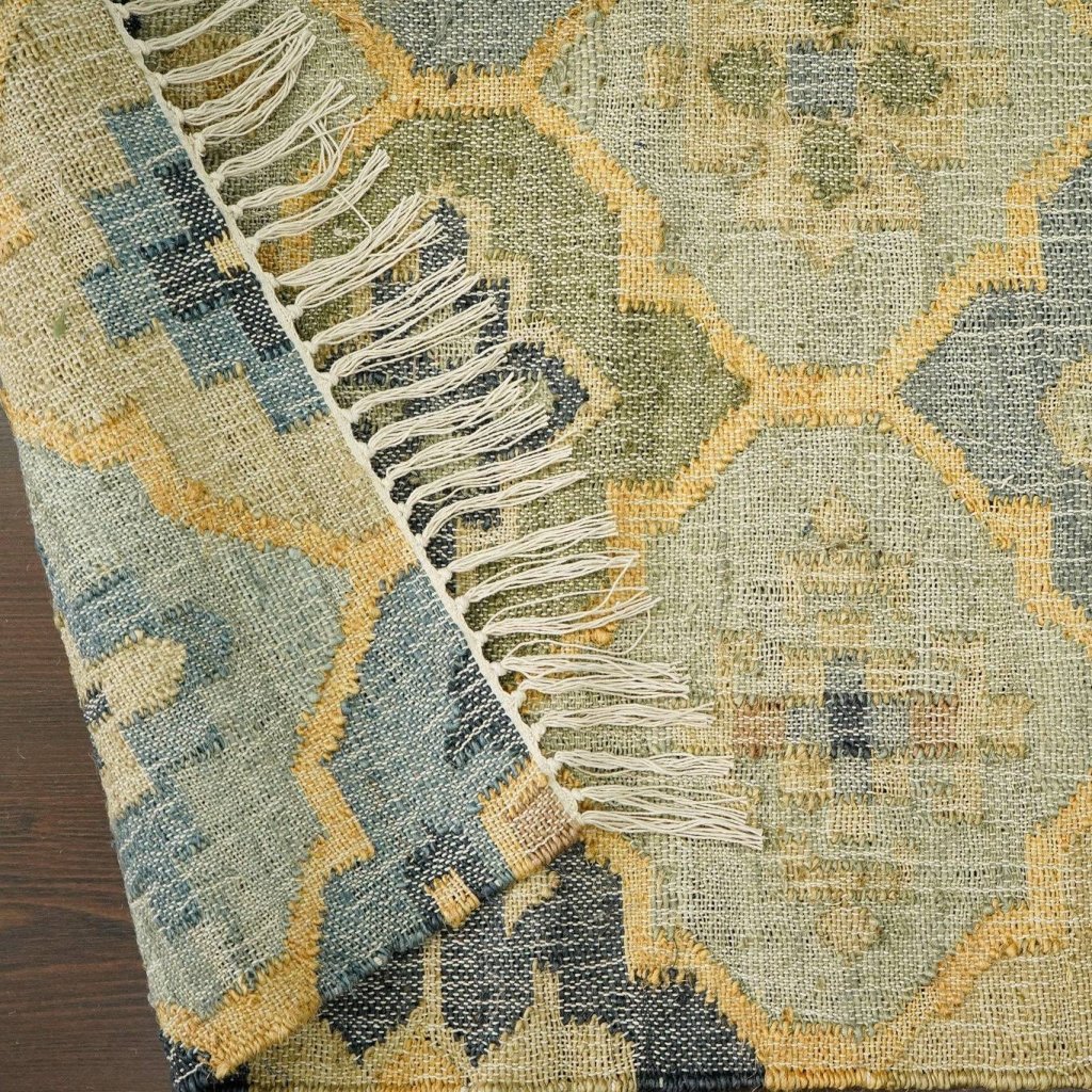 Green Trellis Pattern Jute Blend Rug