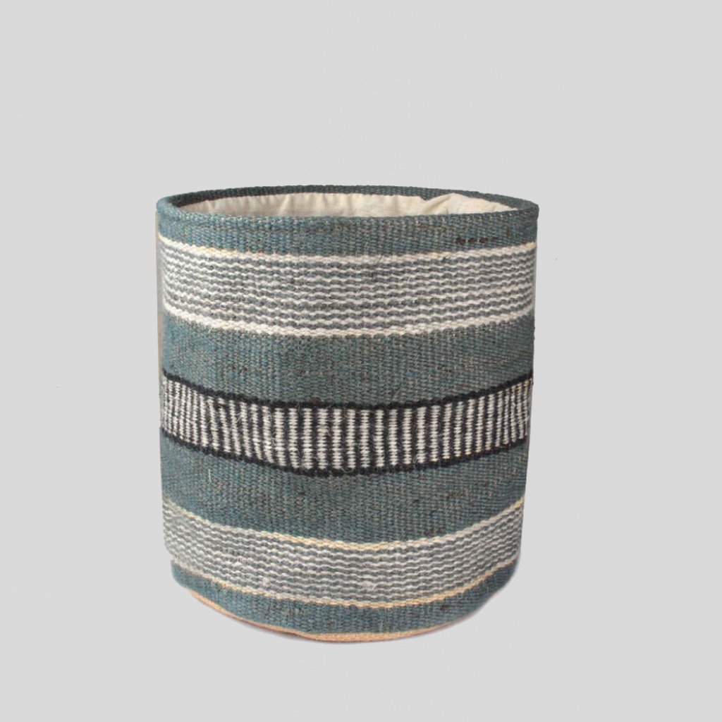 Grey Stripe Jute Flower Basket