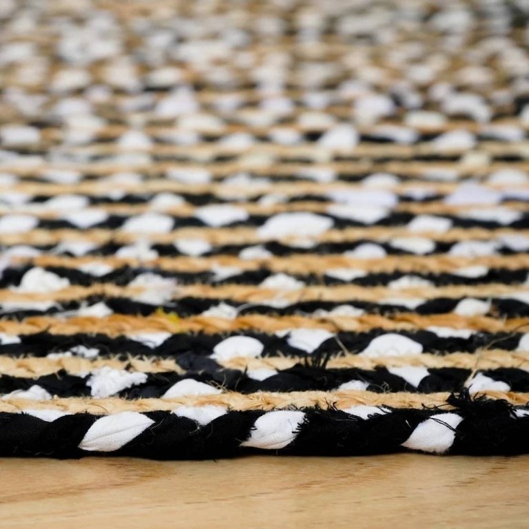 Handmade Black And White Cotton Jute Rug