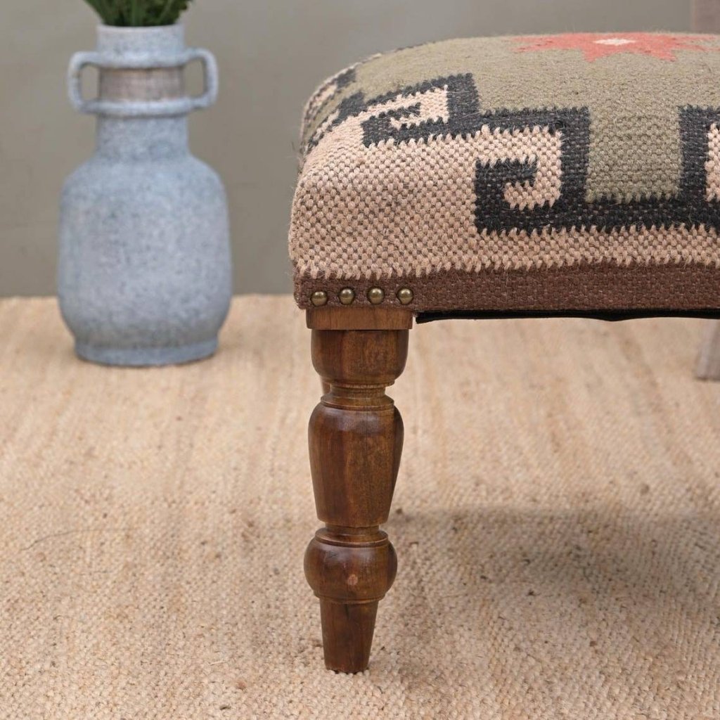 Ivory Ornate Jute Ottoman Stool
