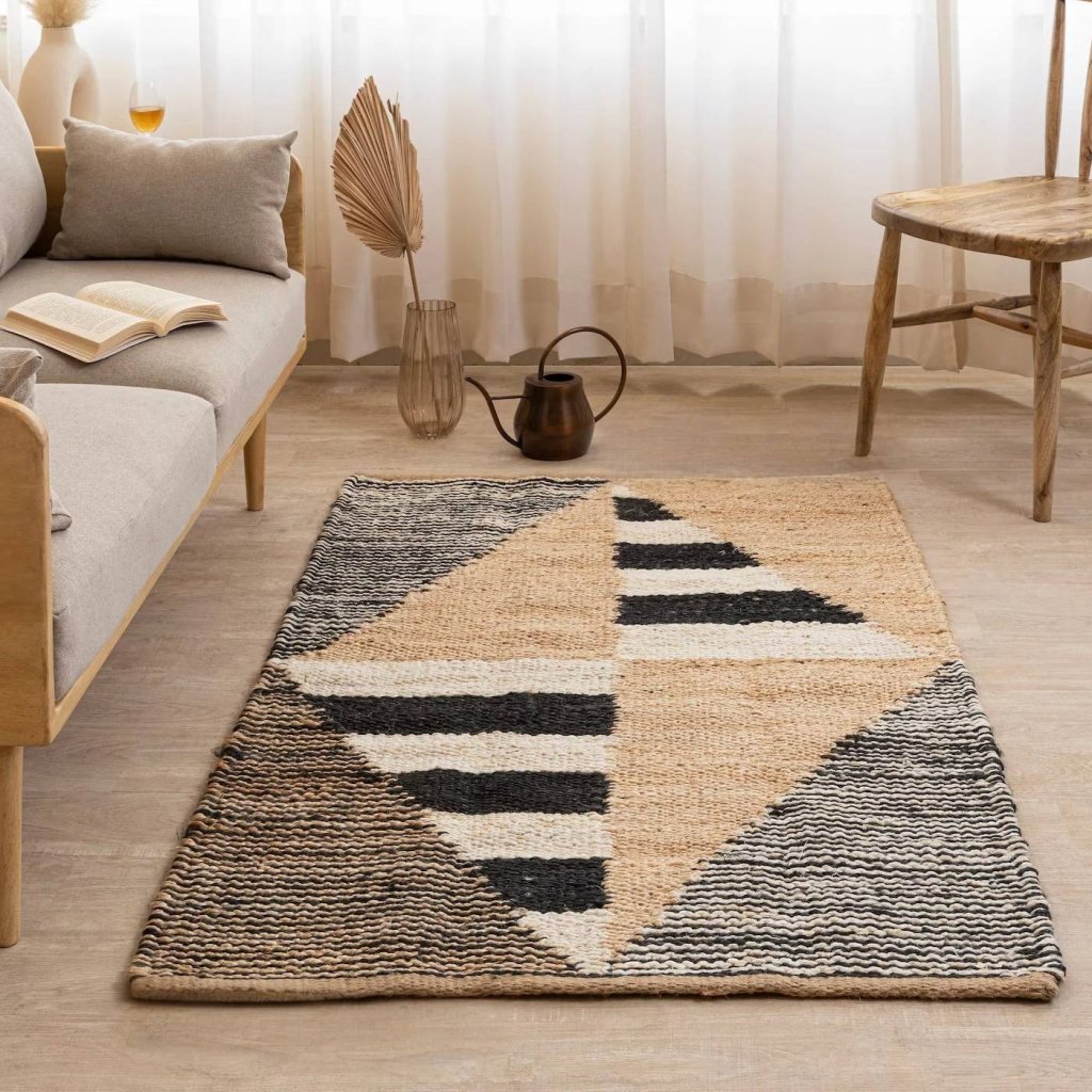 Natural White And Black Hemp Jute Rug